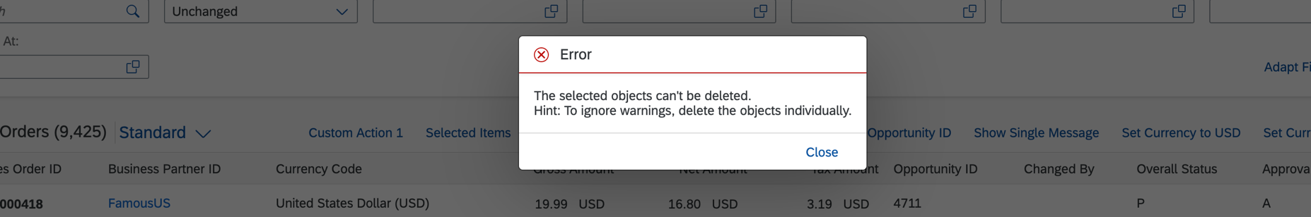 An option to proceed is only available when you select only one item to ...